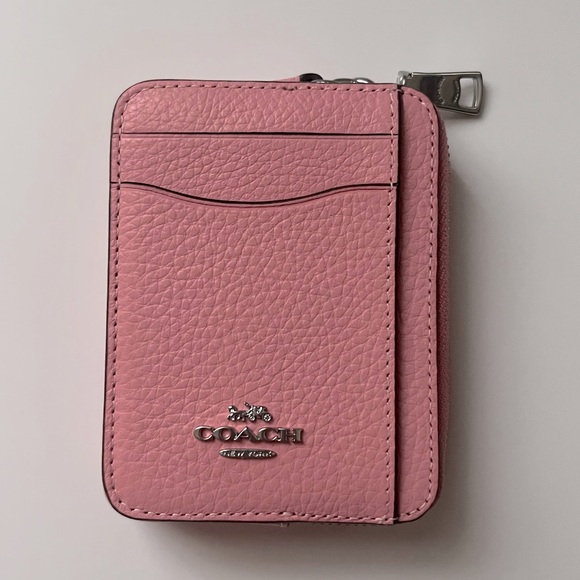 Coach | Bags | New Coach Zip Card Case Flower Pink Silver Refined ...